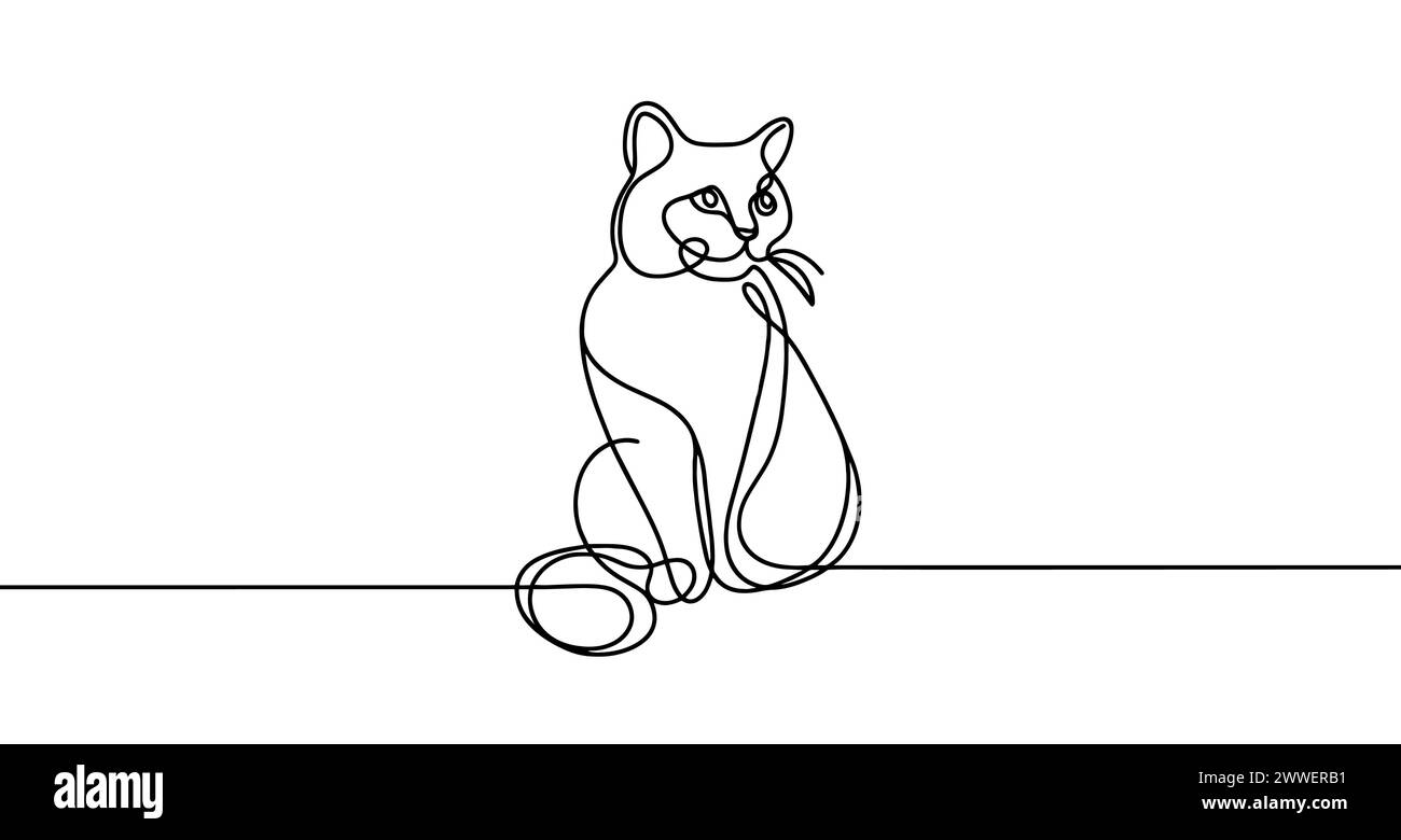 Continuous editable line drawing of cat. One line drawing background ...