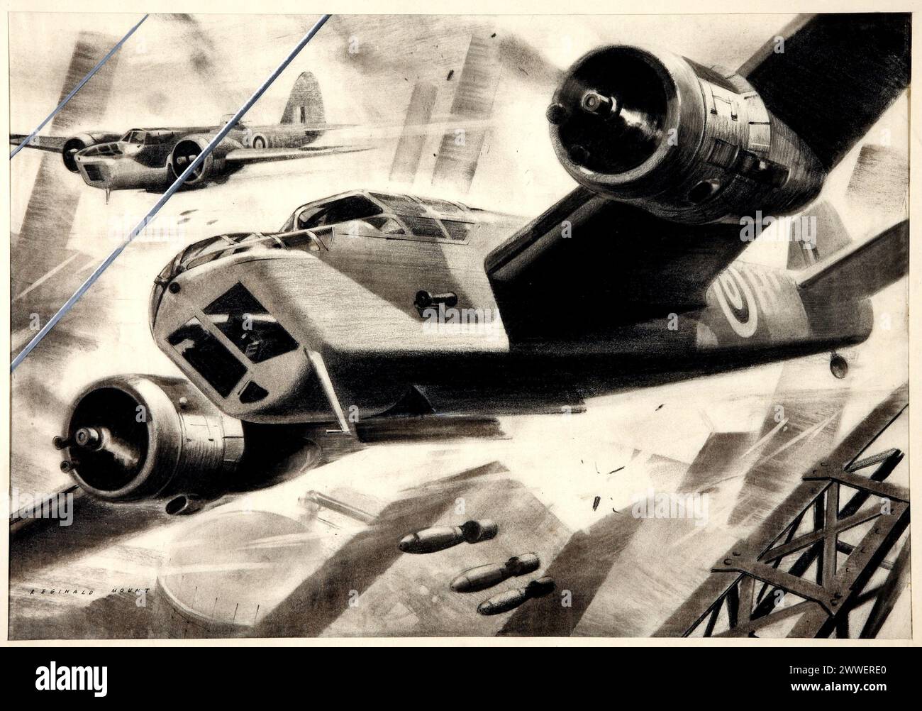 VC Book Wing Commander H I Edwards, RAF aircraft in bombing raid Artist ...