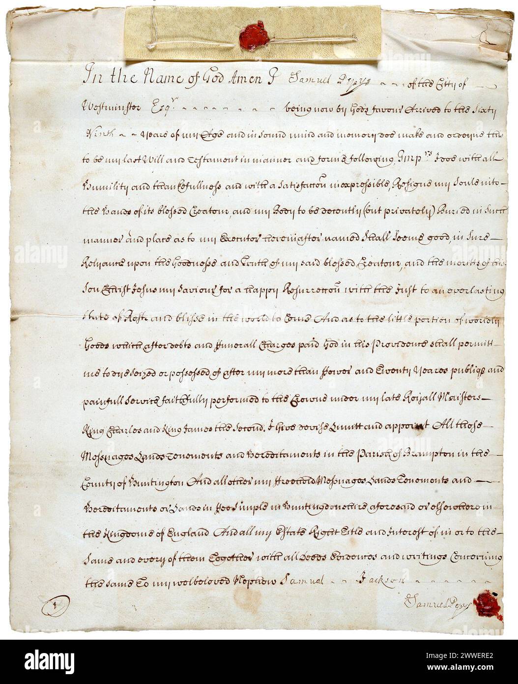 Will of Samuel Pepys Document: First page of Samuel Pepys' will (PROB 1 ...