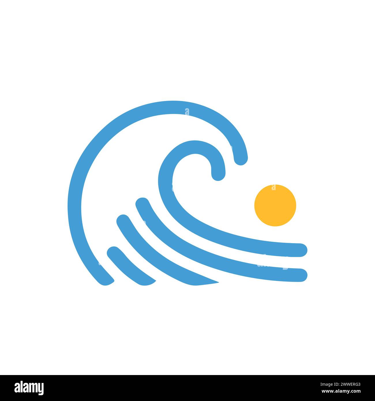 Sea wave icon. Blue waves and yellow sun. Vacation symbol. Vector ...