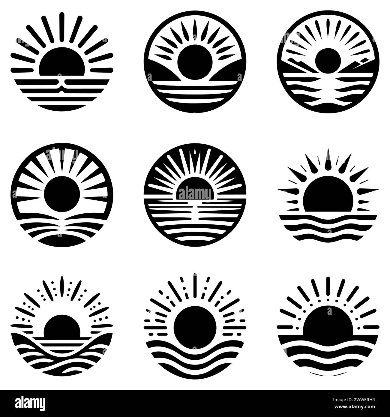 Sunrise black icons set. Sunrise or sunset icon on white background ...