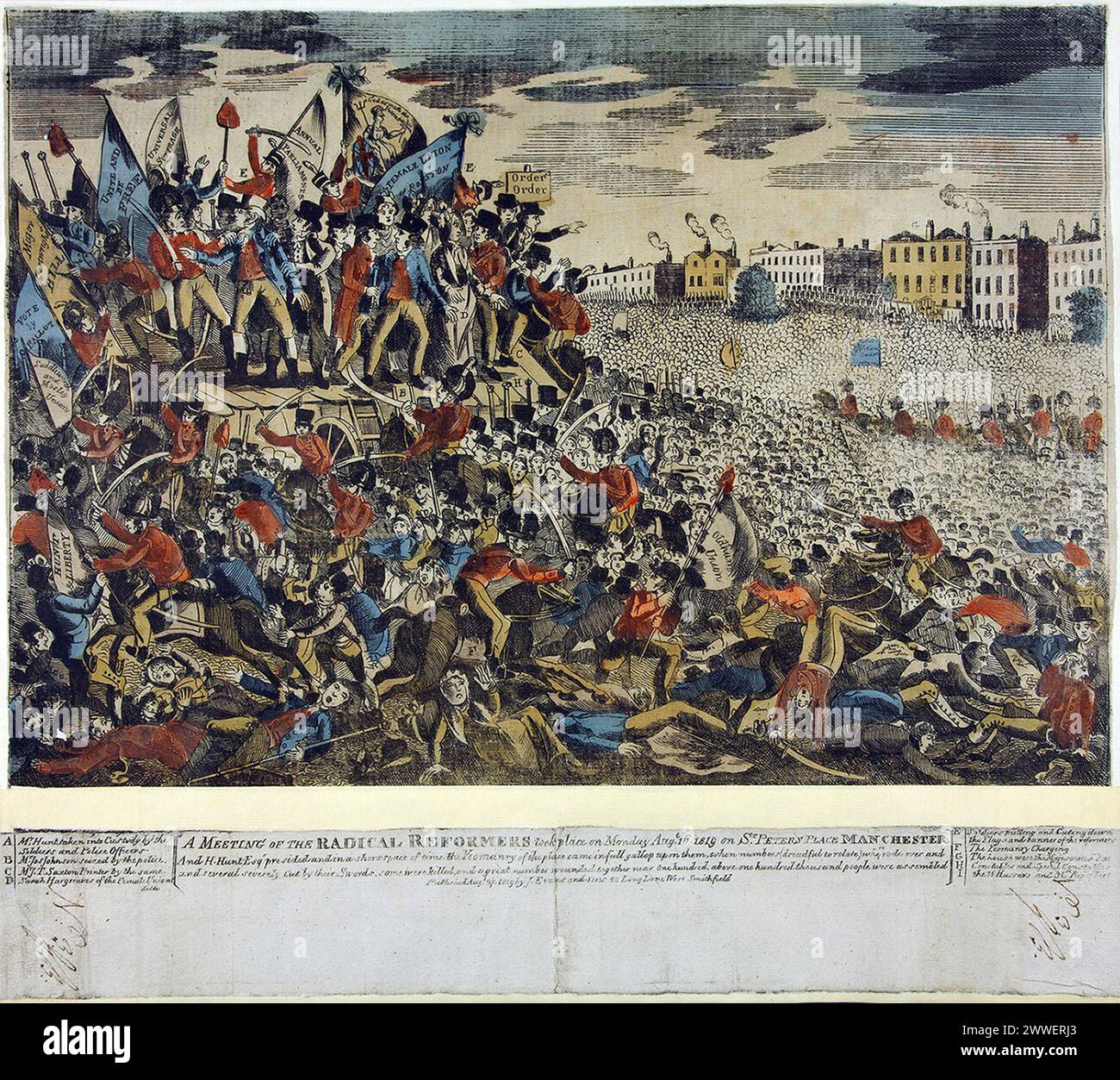 Illustration of 'Peterloo' Document: Engraving showing events at St ...