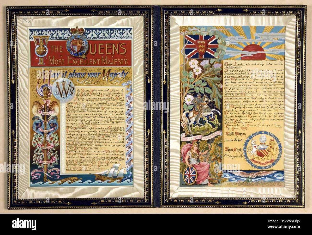 An illuminated 1897 address from the City of Manchester to Queen ...