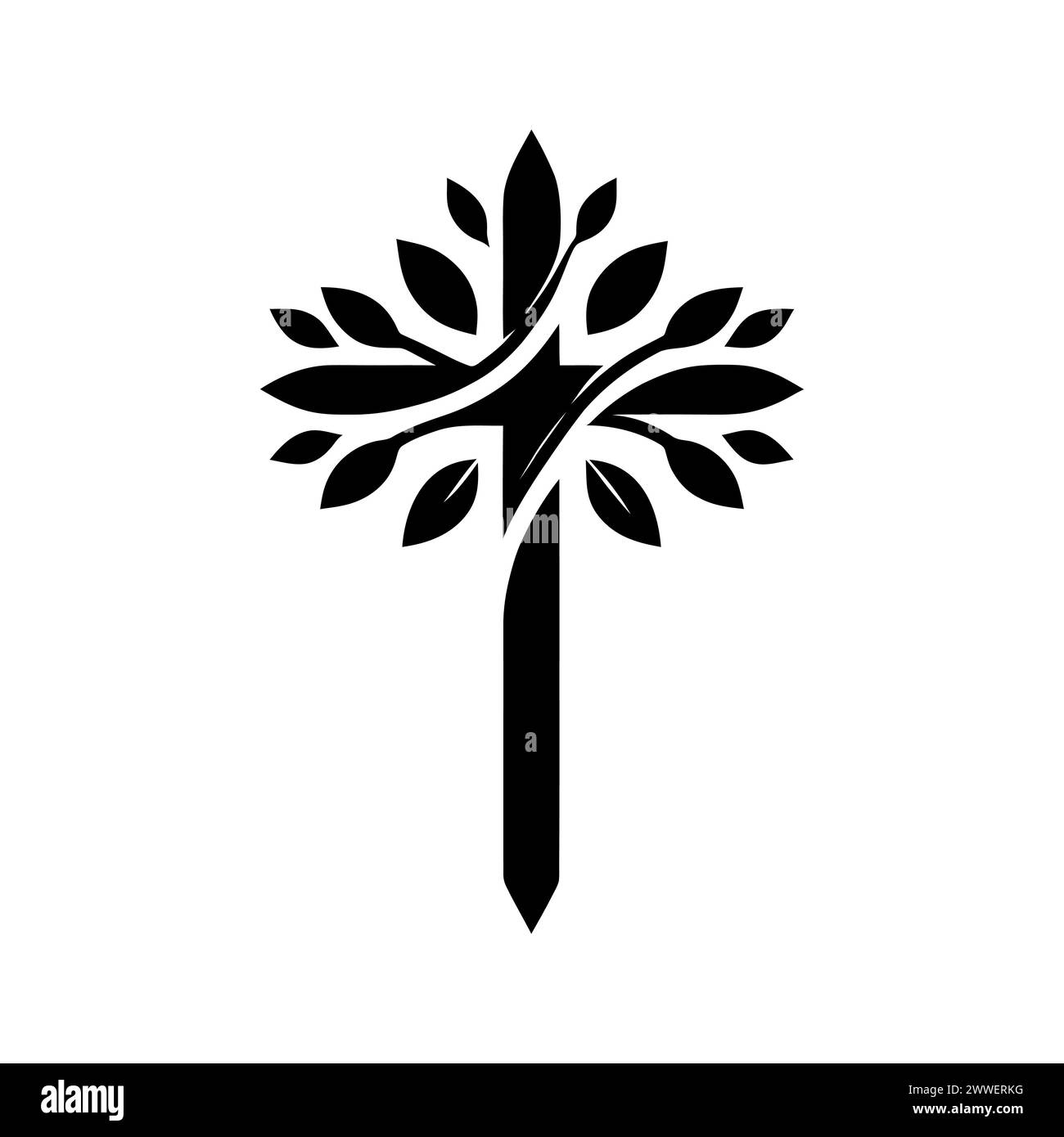 Christian cross icon. Black symbol of christian cross with plant and ...