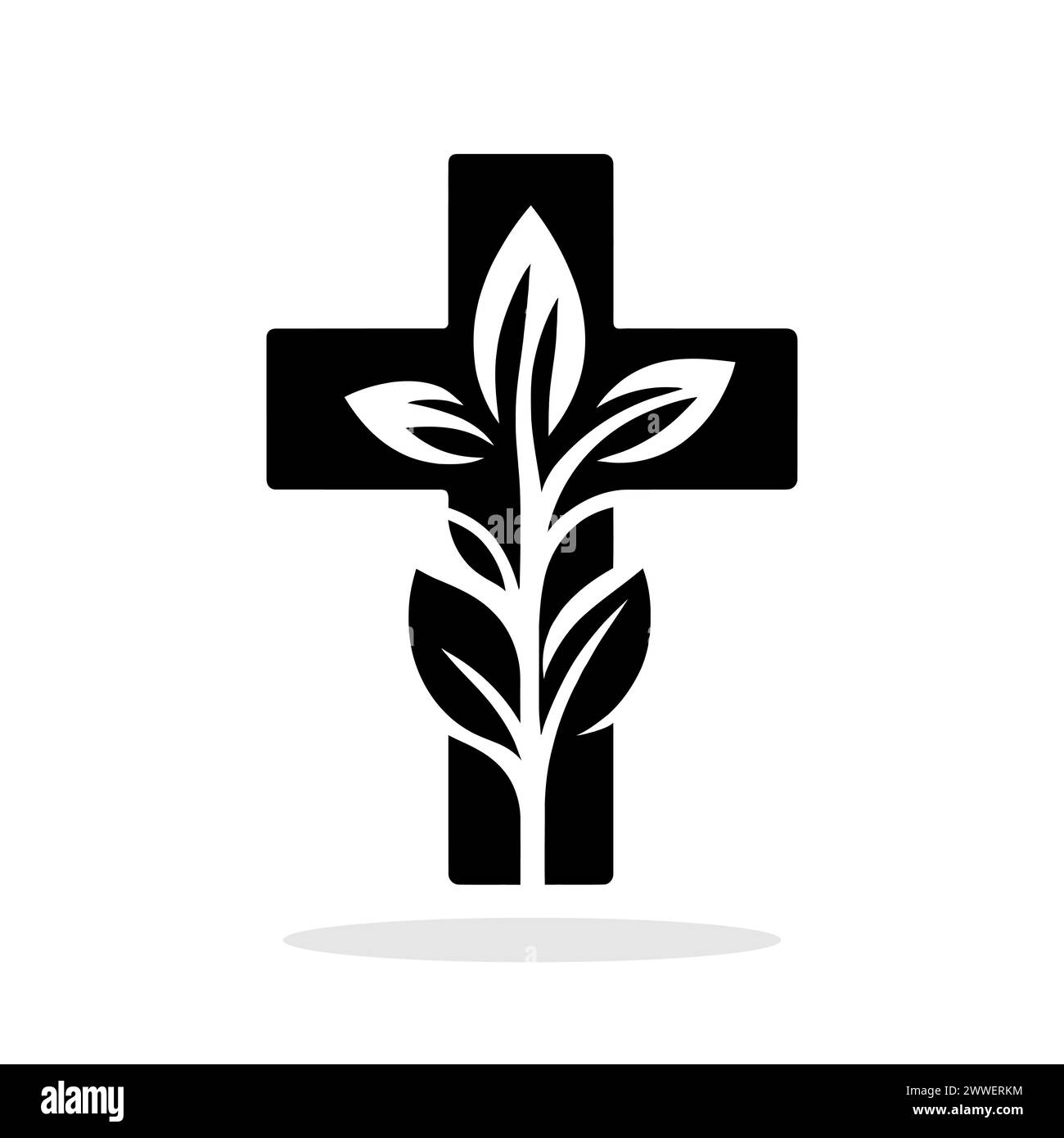 Christian cross icon. Black symbol of christian cross with plant and ...