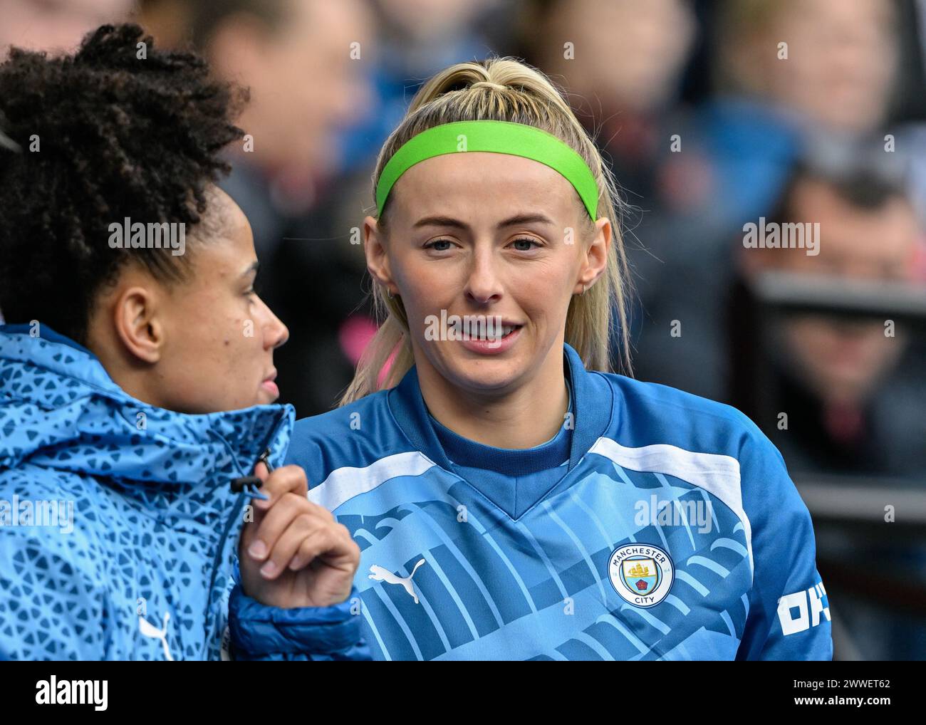 Chloe Kelly of Manchester City Women all smiles on the bench ahead of ...