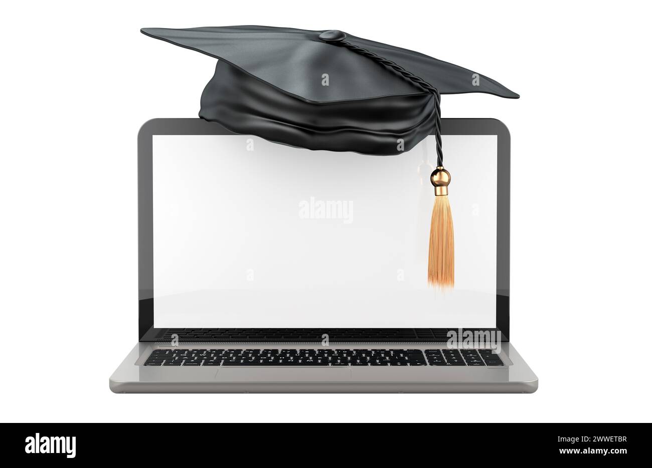 Laptop computer with graduation hat. Online education concept, 3D ...