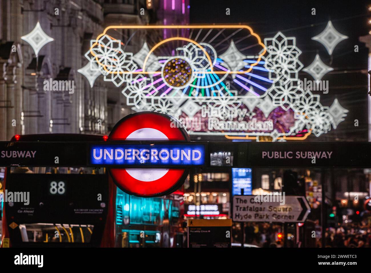 A cityscape of Ramadan lights and signs from Piccadilly Circus in ...