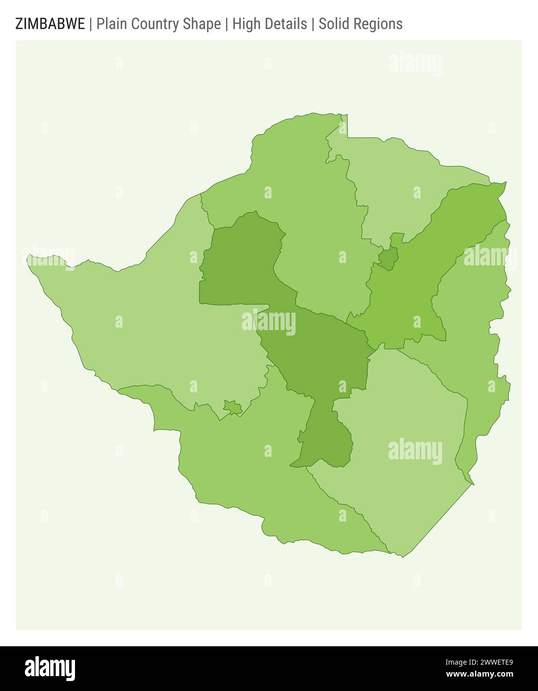 Zimbabwe plain country map. High details. Solid regions style. Shape of ...