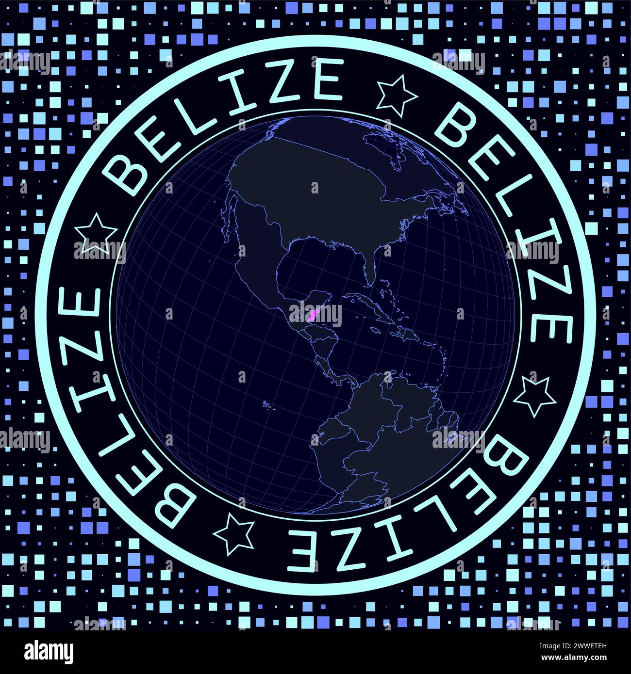Belize on globe vector. Futuristic satellite view of the world centered ...