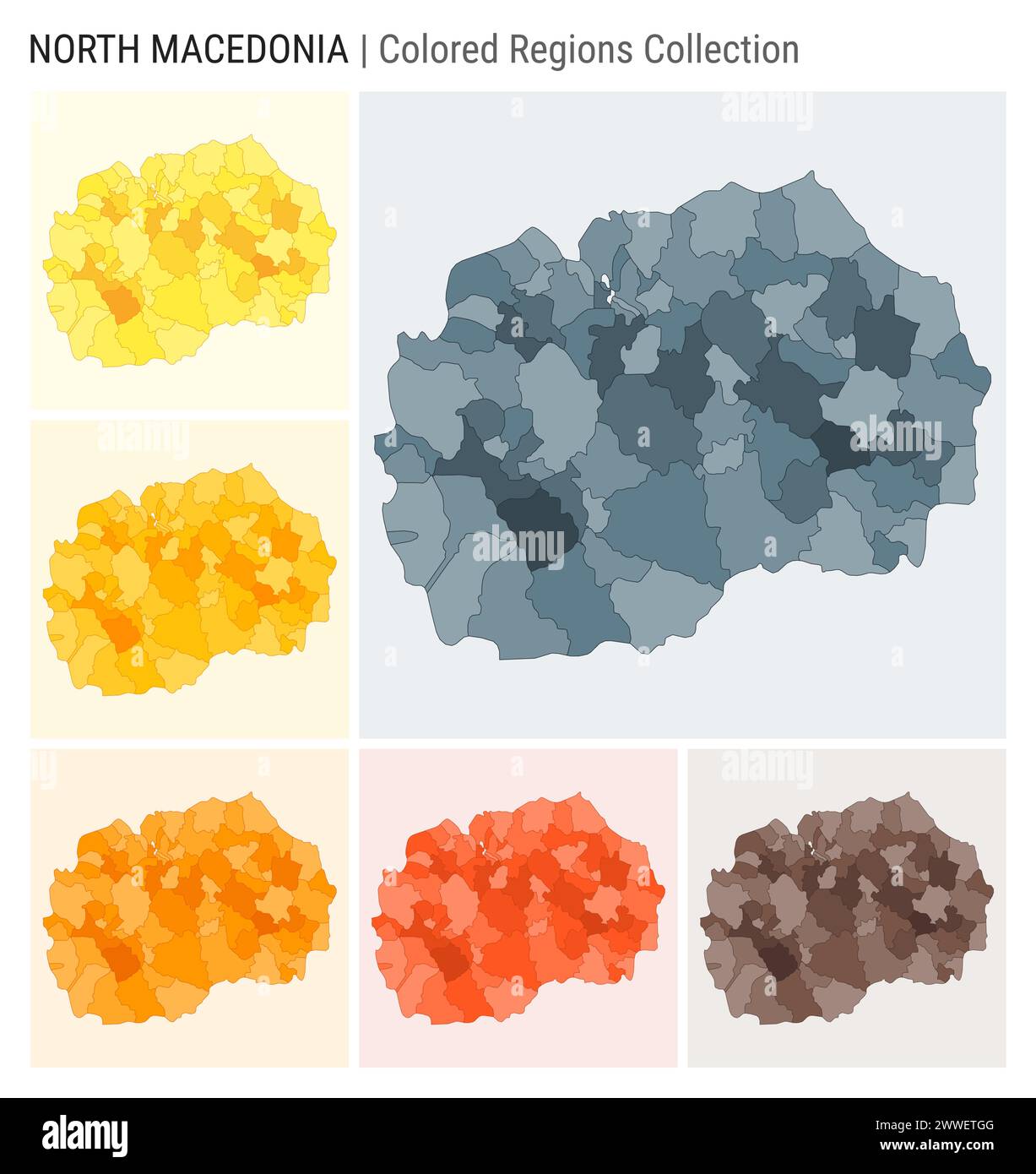 Macedonia map collection. Country shape with colored regions. Blue ...