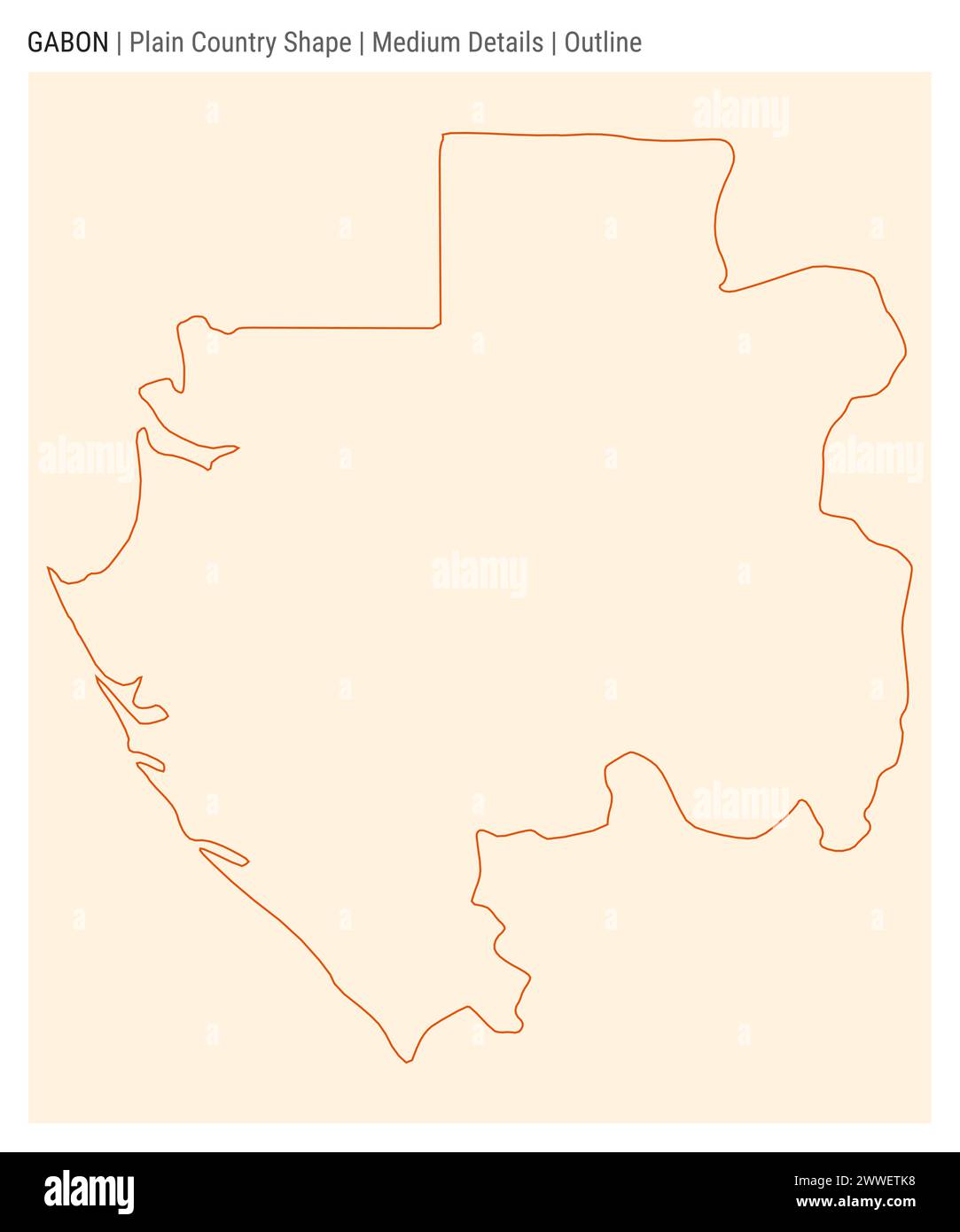 Gabon plain country map. Medium details. Outline style. Shape of Gabon ...