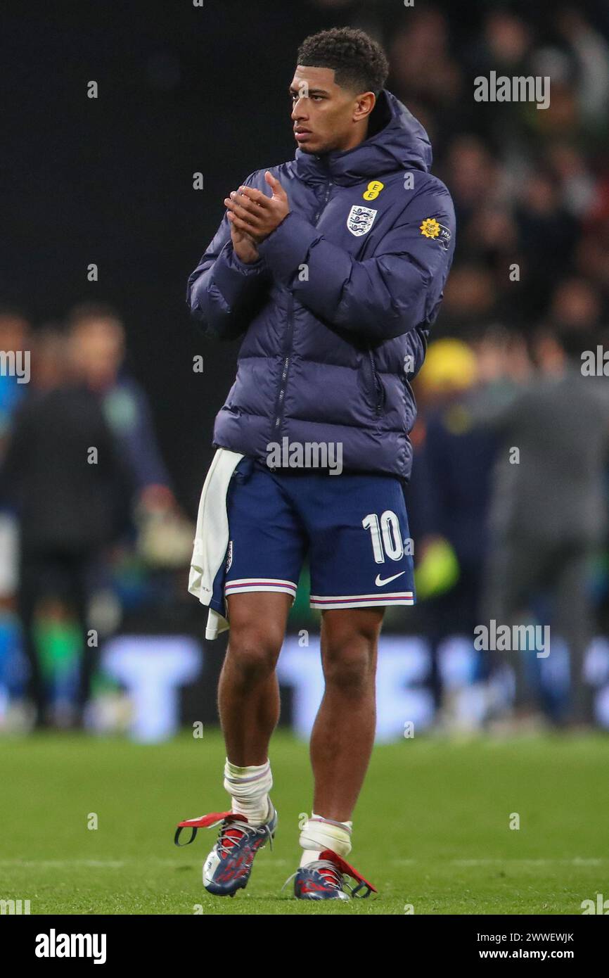 Jude Bellingham of England applauds the England fans after the game ...