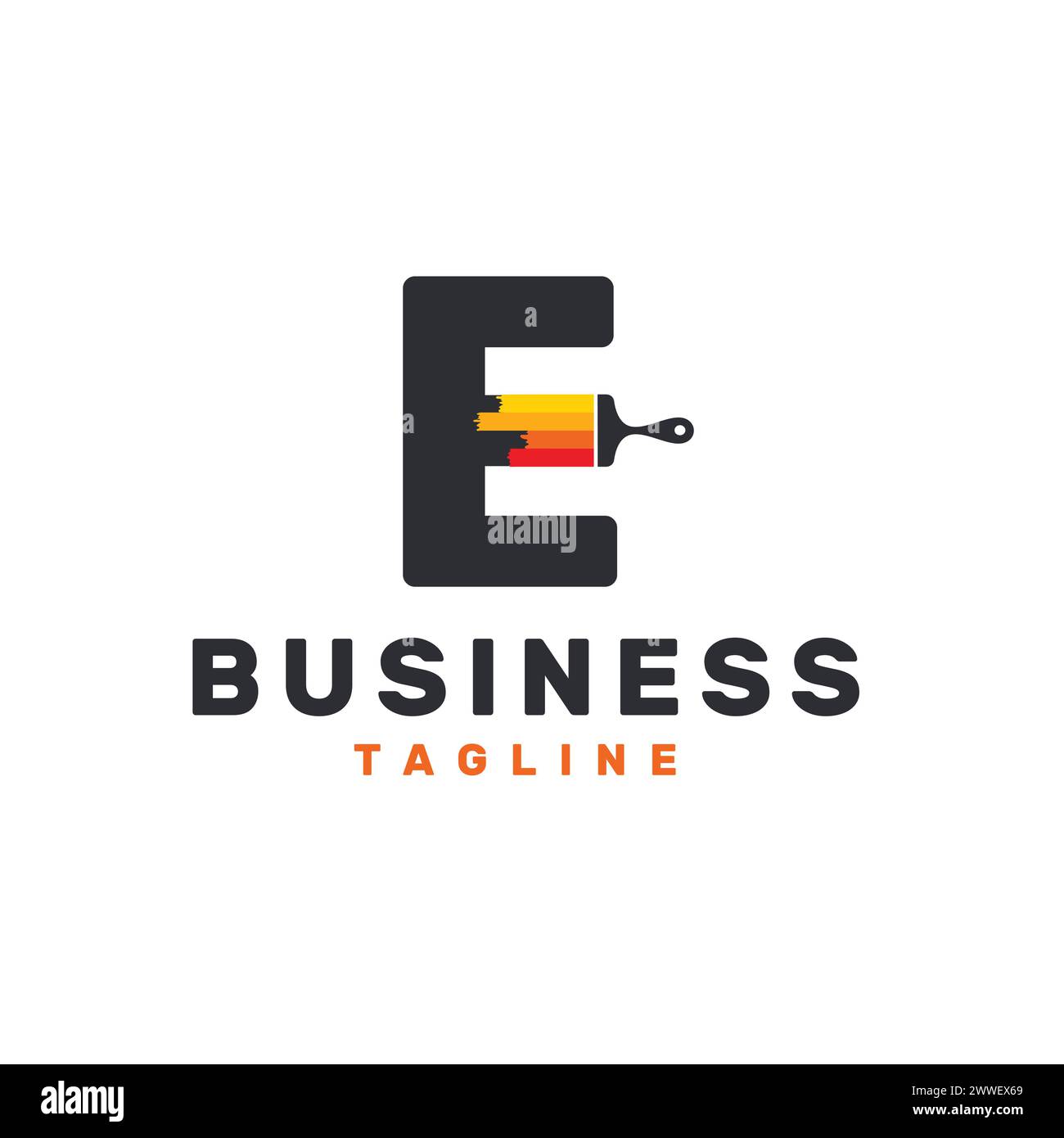 Letter E Logo with Paint Brush - Alphabet E with Paint Brush Logo ...