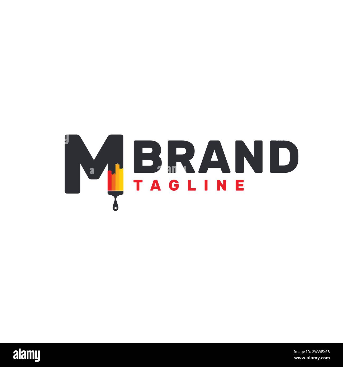 Letter M Logo with Paint Brush - Alphabet M with Paint Brush Logo ...