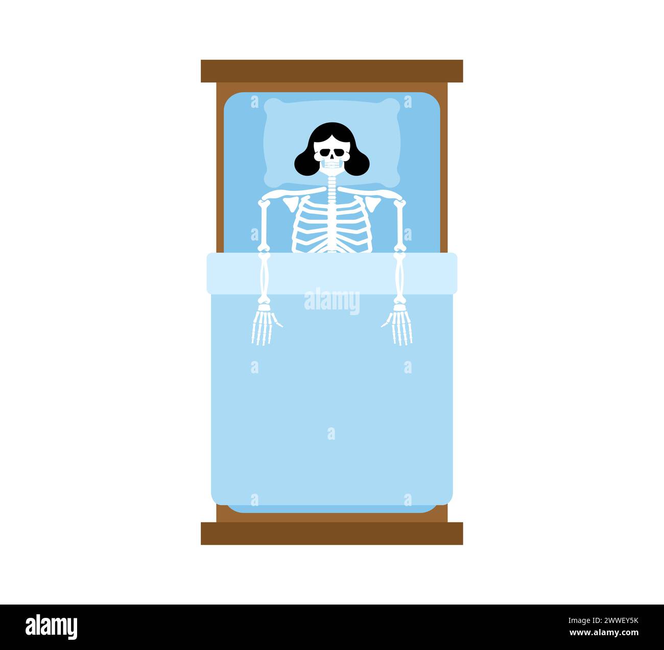 Female Skeleton in bed. skeleton lies in bed under blanket Stock Vector ...