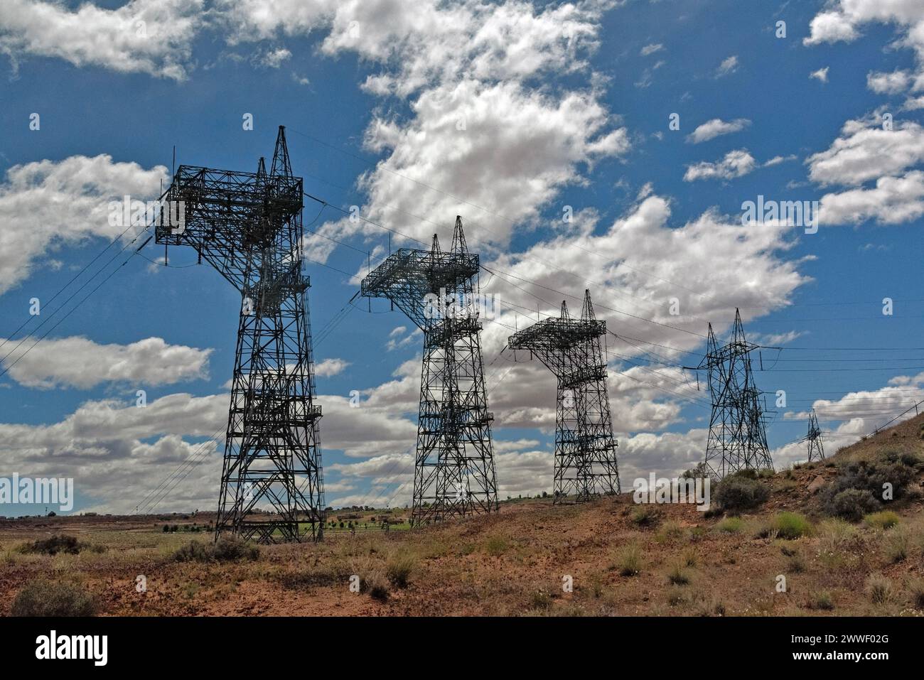 Industrial landscape. Power transmission towers. USA Stock Photo - Alamy