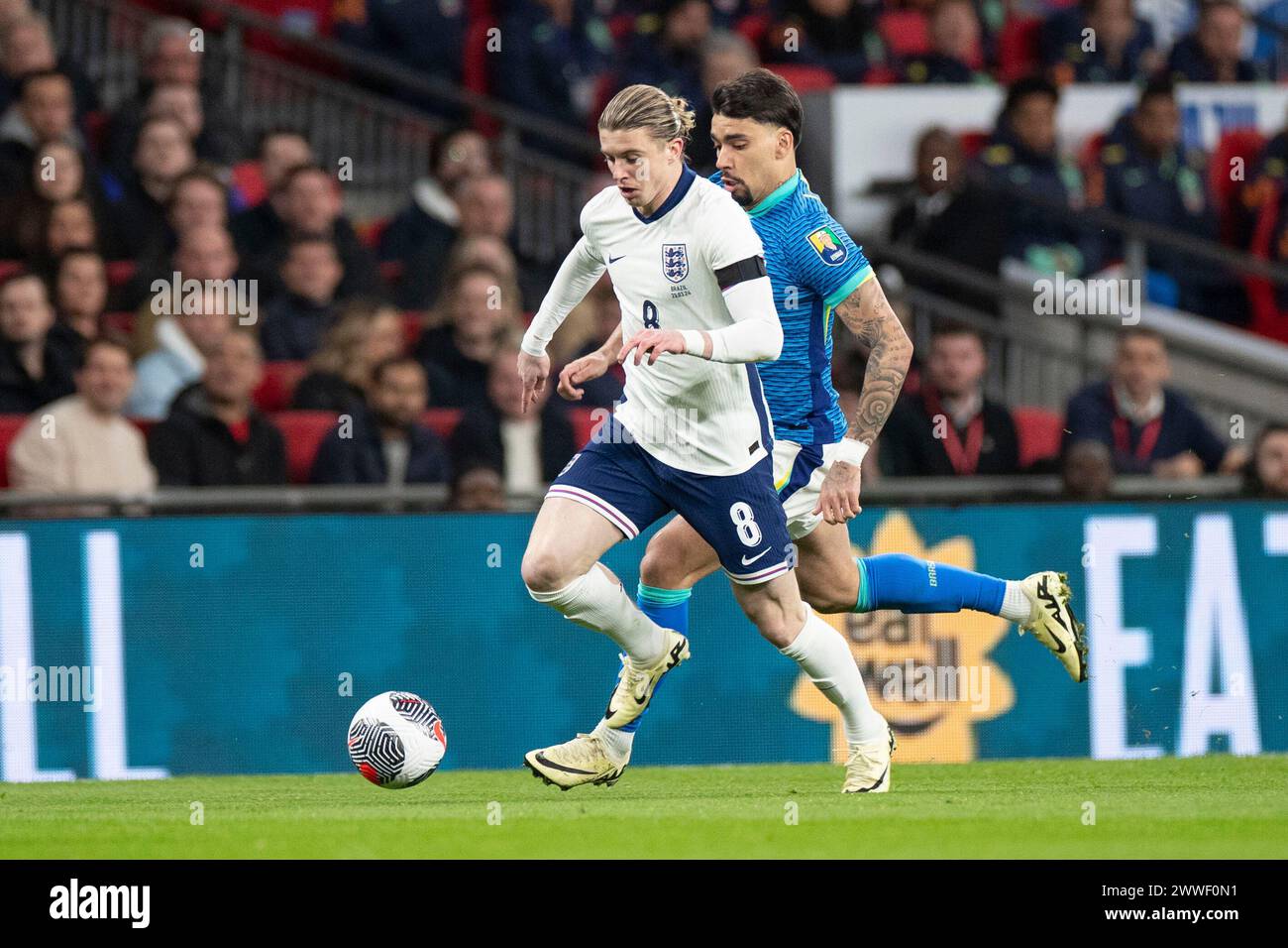 London, UK. 23 March, 2024. Connor Gallagher of England in possession ...