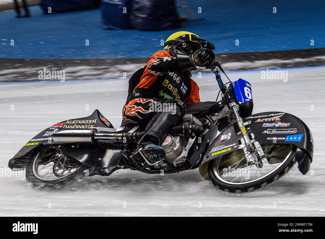 Finland's Aki Ala-Riihimäki (66) in action during the FIM Ice Speedway ...