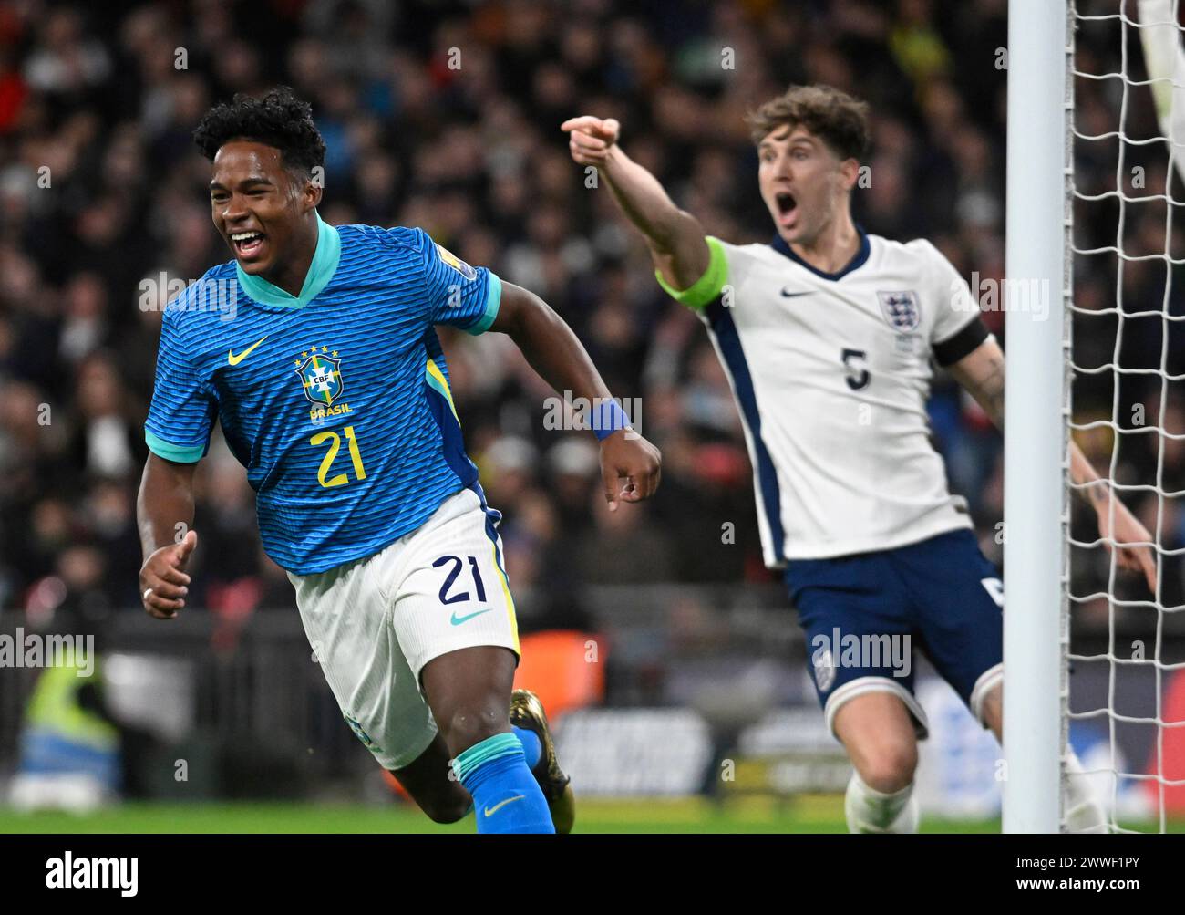 London-England, March 23, 2024 - player Endrick (Brazil) celebrates his ...