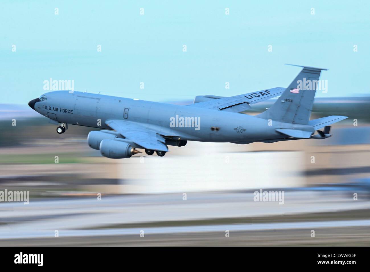 A KC-135 Stratotanker assigned to the 92nd Air Refueling Wing takes off during exercise Titan ...