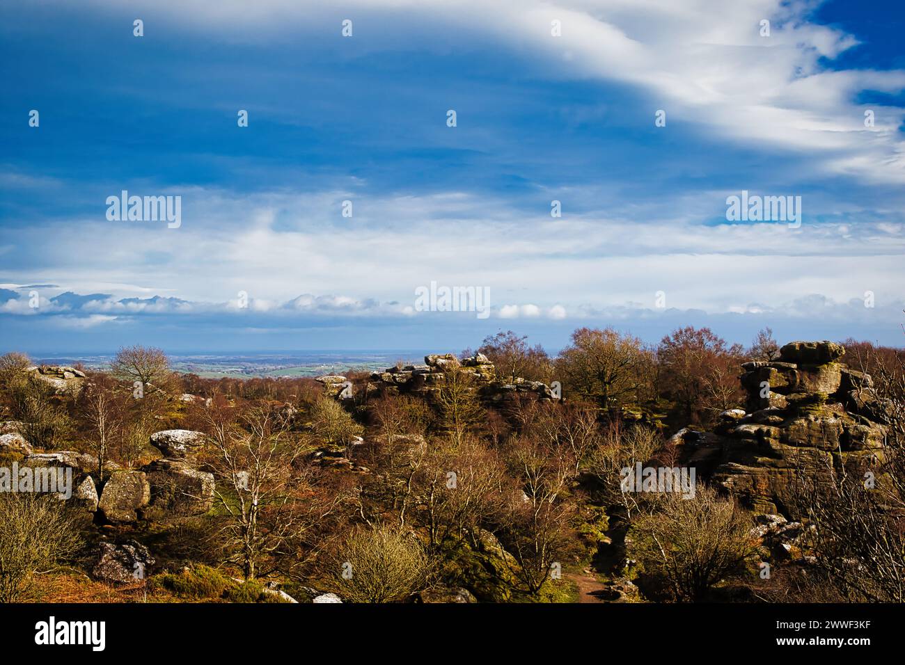 Scenic view of rocky terrain with lush greenery under a blue sky with ...
