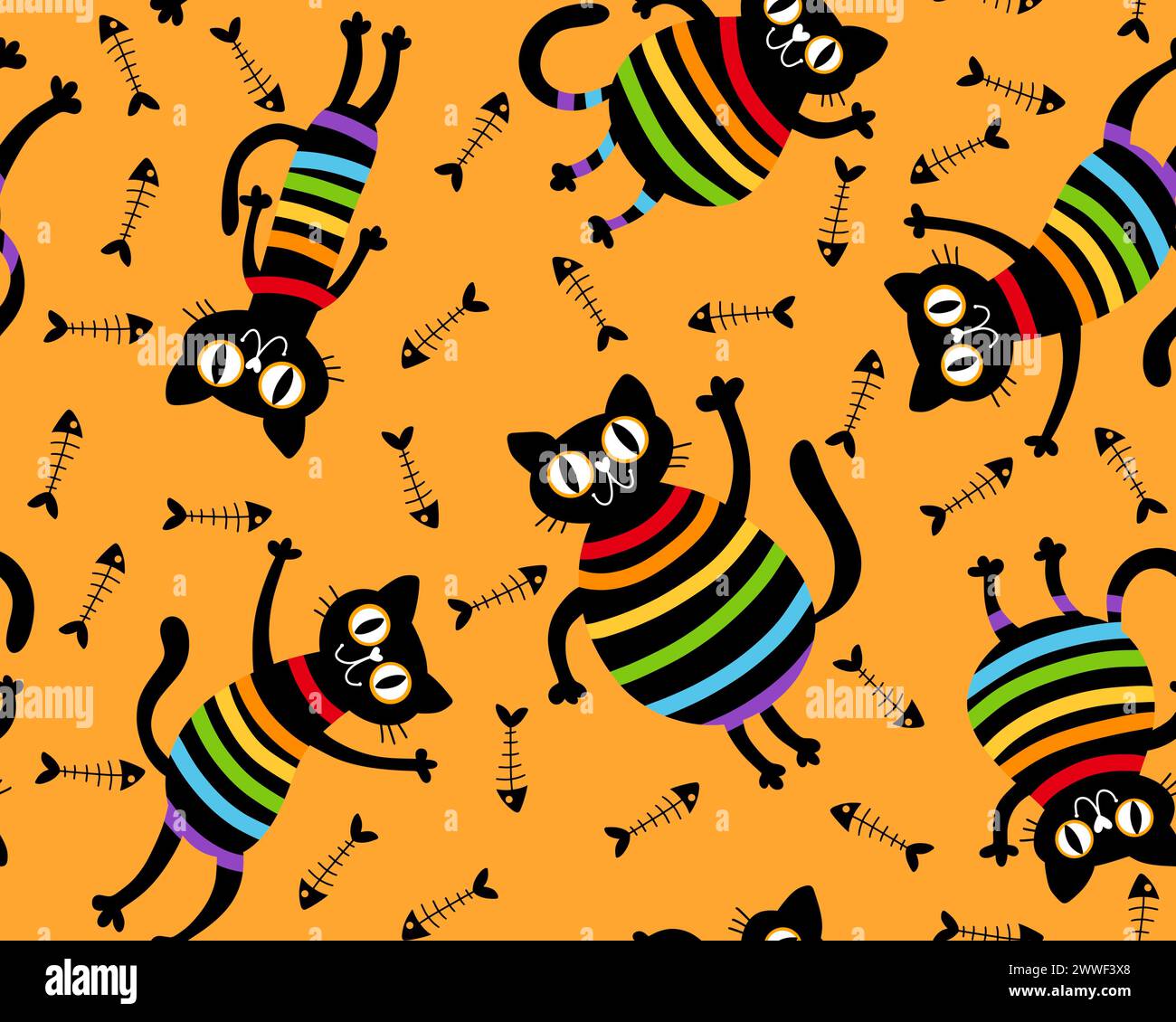 Cartoon black cats seamless rainbow lgbt stripes pattern for wrapping ...
