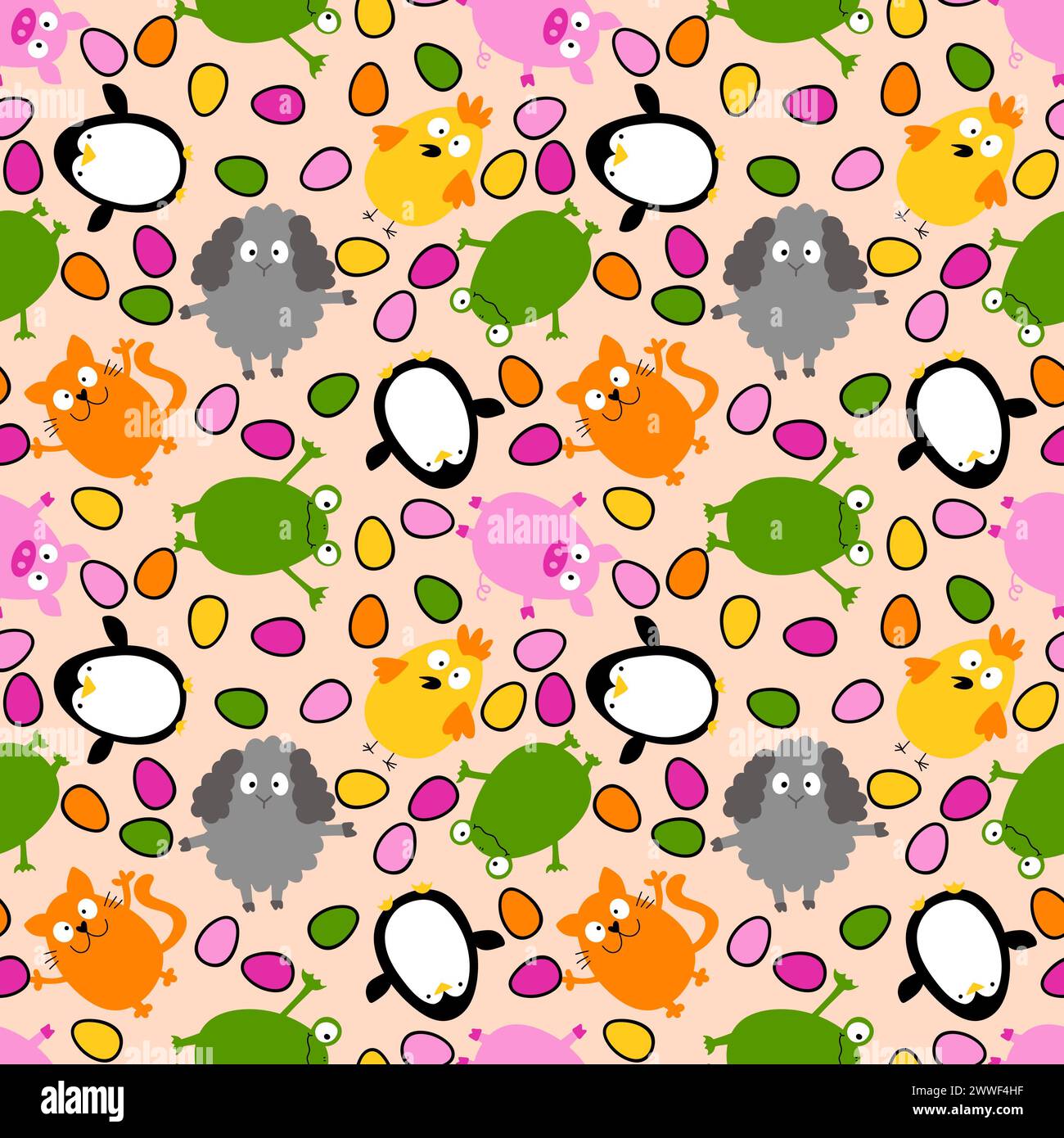 Easter animals and eggs seamless penguin and cats and frogs and chicken ...