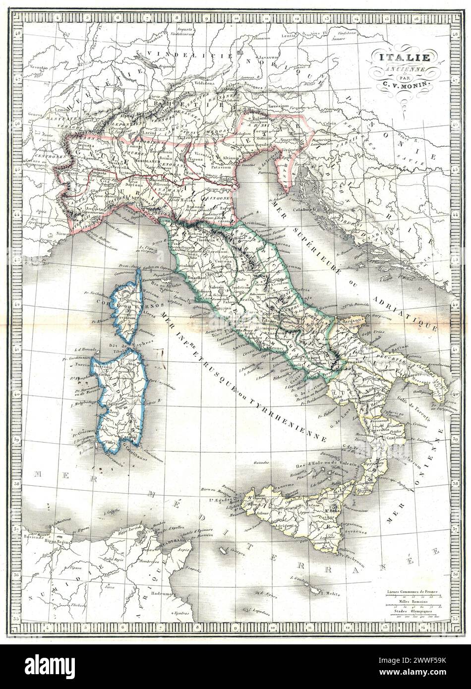 Old map of Italian peninsula Charles V. Monin 1838 Stock Photo - Alamy