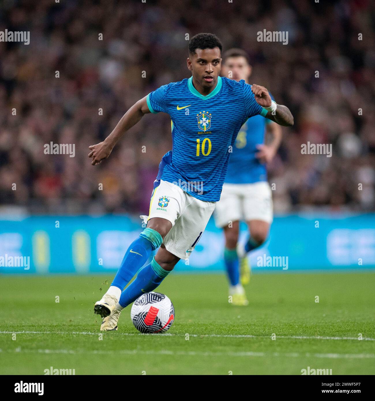 London, UK. 23 March, 2024. Rodrygo #10 of Brazil in action during the ...