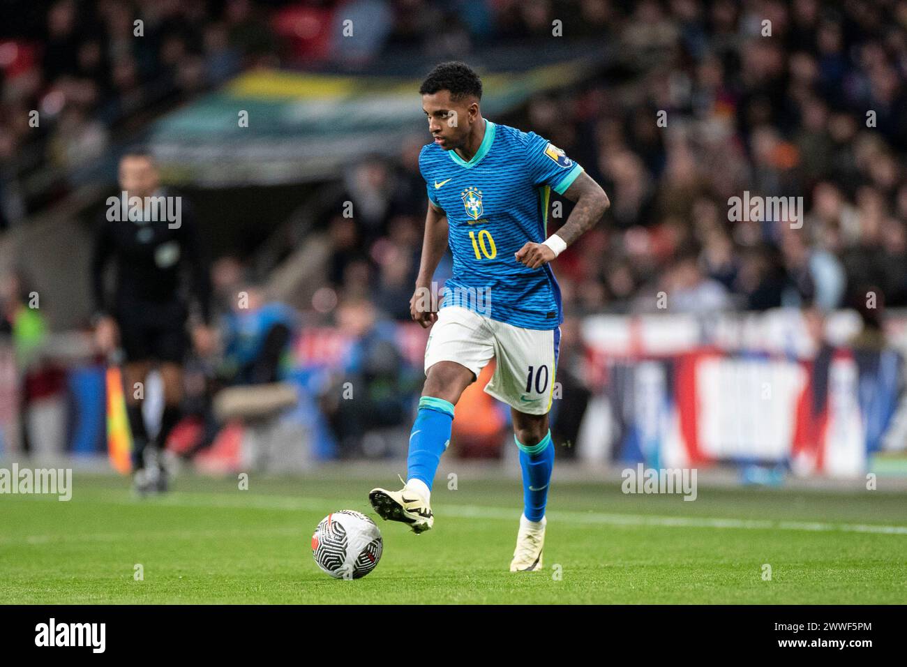 London, UK. 23 March, 2024. Rodrygo #10 of Brazil during the ...