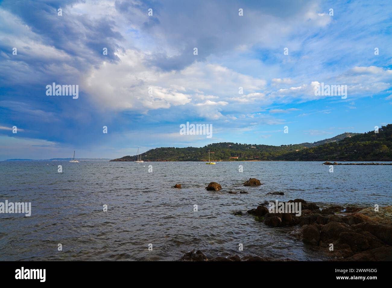 View of the landscape in Cap Benat, a cape on the Mediterranean Sea in ...