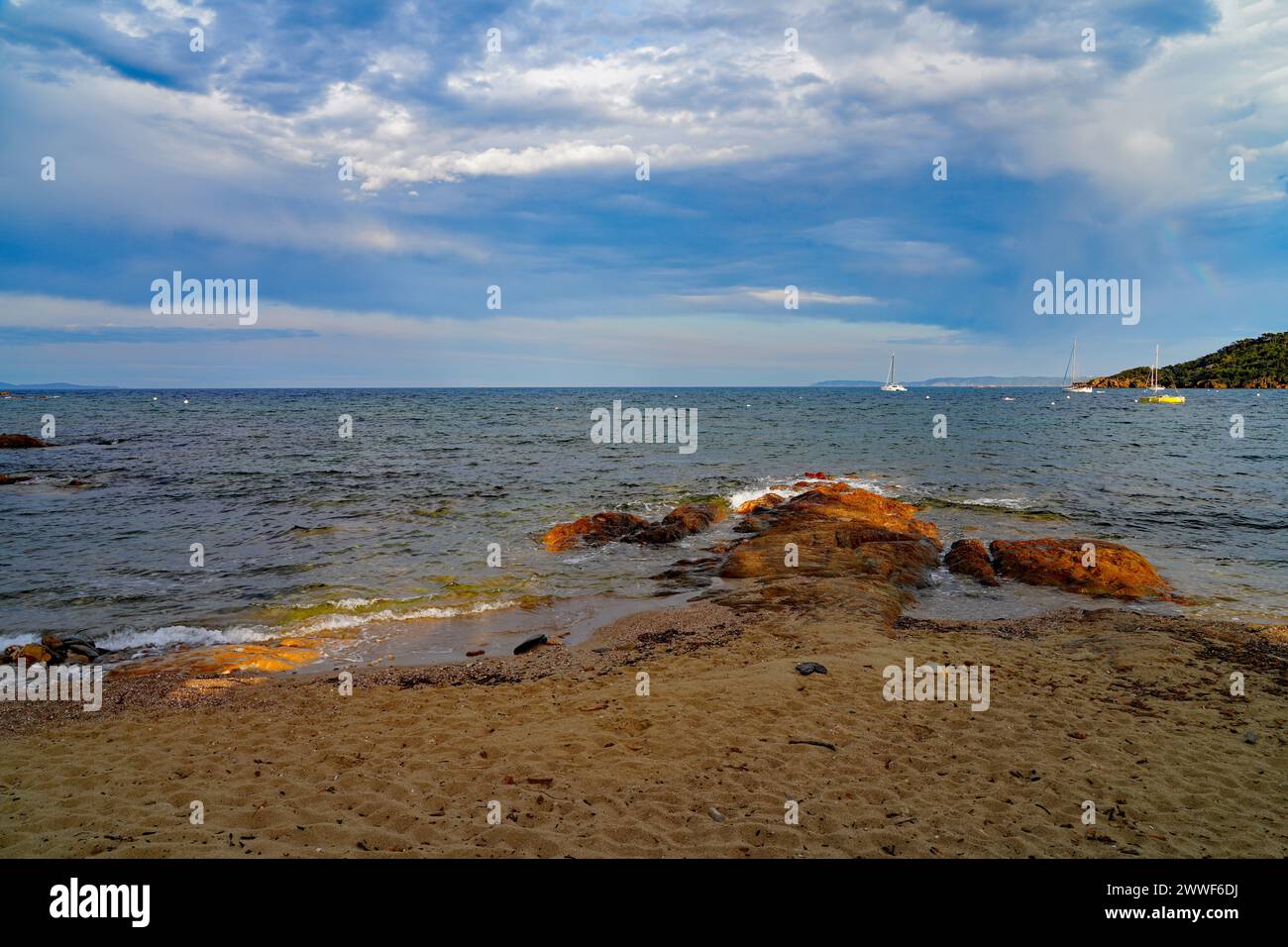 View of the landscape in Cap Benat, a cape on the Mediterranean Sea in ...