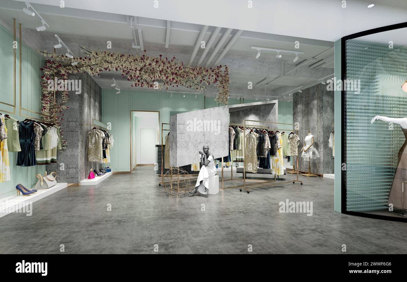 3d render of cloth footwear store Stock Photo - Alamy