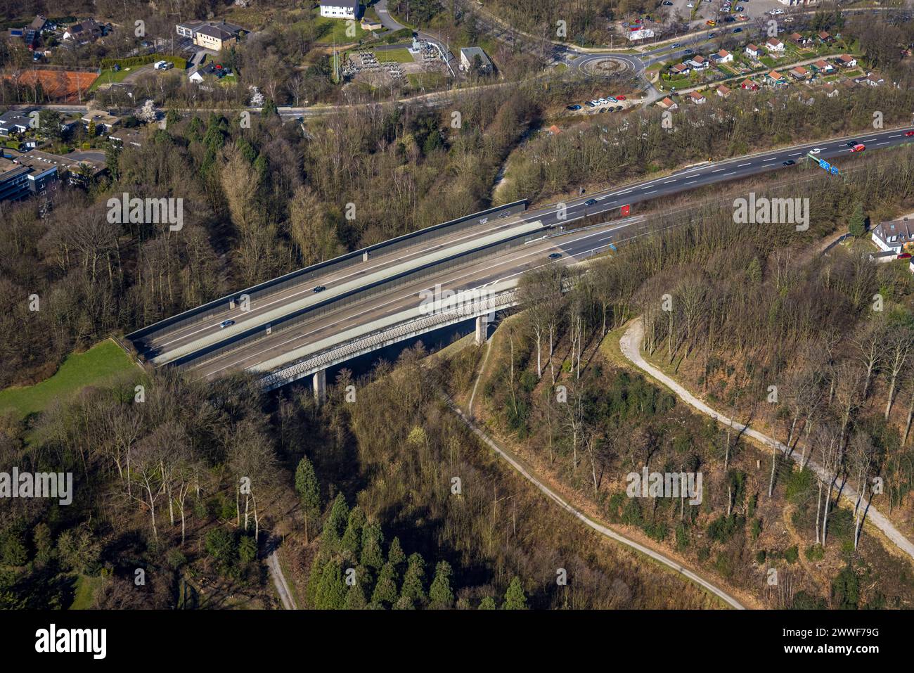 Luftbild, Autobahn A44 mit Tunnel am Autobahndreieck Velbert-Nord ...