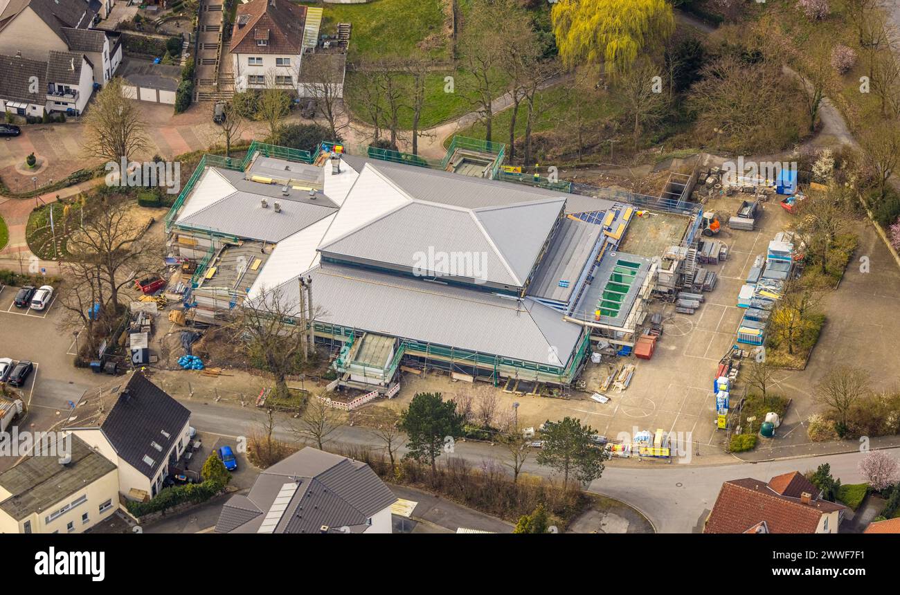 Luftbild, Bürgerhaus Wickede Festhalle Baustelle mit Renovierung und ...