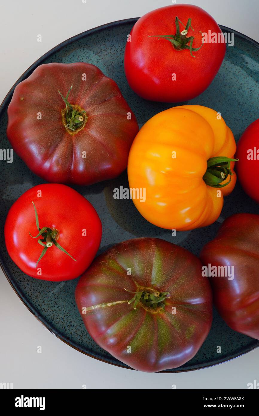 Bowl of colorful heirloom tomatoes in Provence, France Stock Photo - Alamy