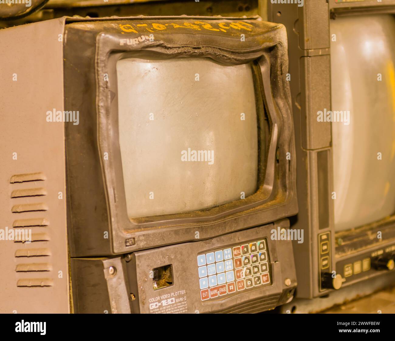 Old dilapidated CRT course plotter display on board submarine at ...