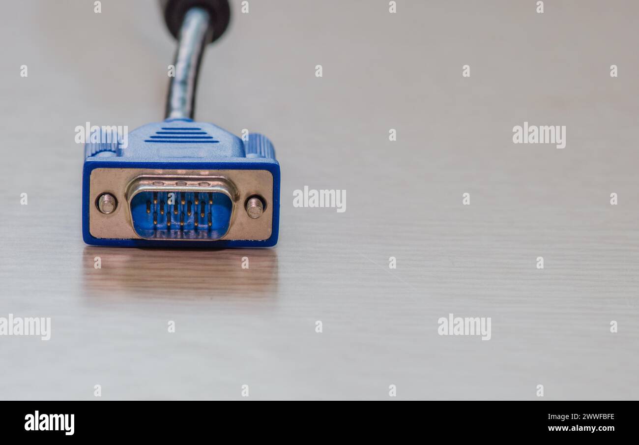 A perspective view of a blue VGA connector for computer hardware, in ...