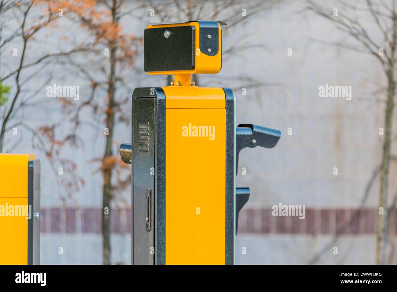 Side view of device to read license plates and calculate charges as ...