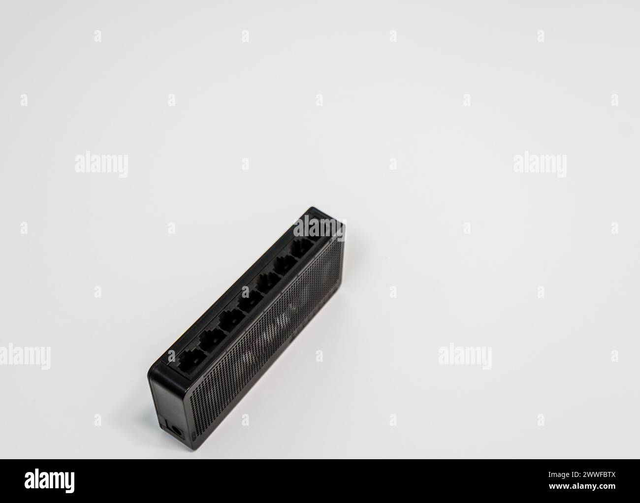 Side view of black wireless router used for home computer network Stock ...