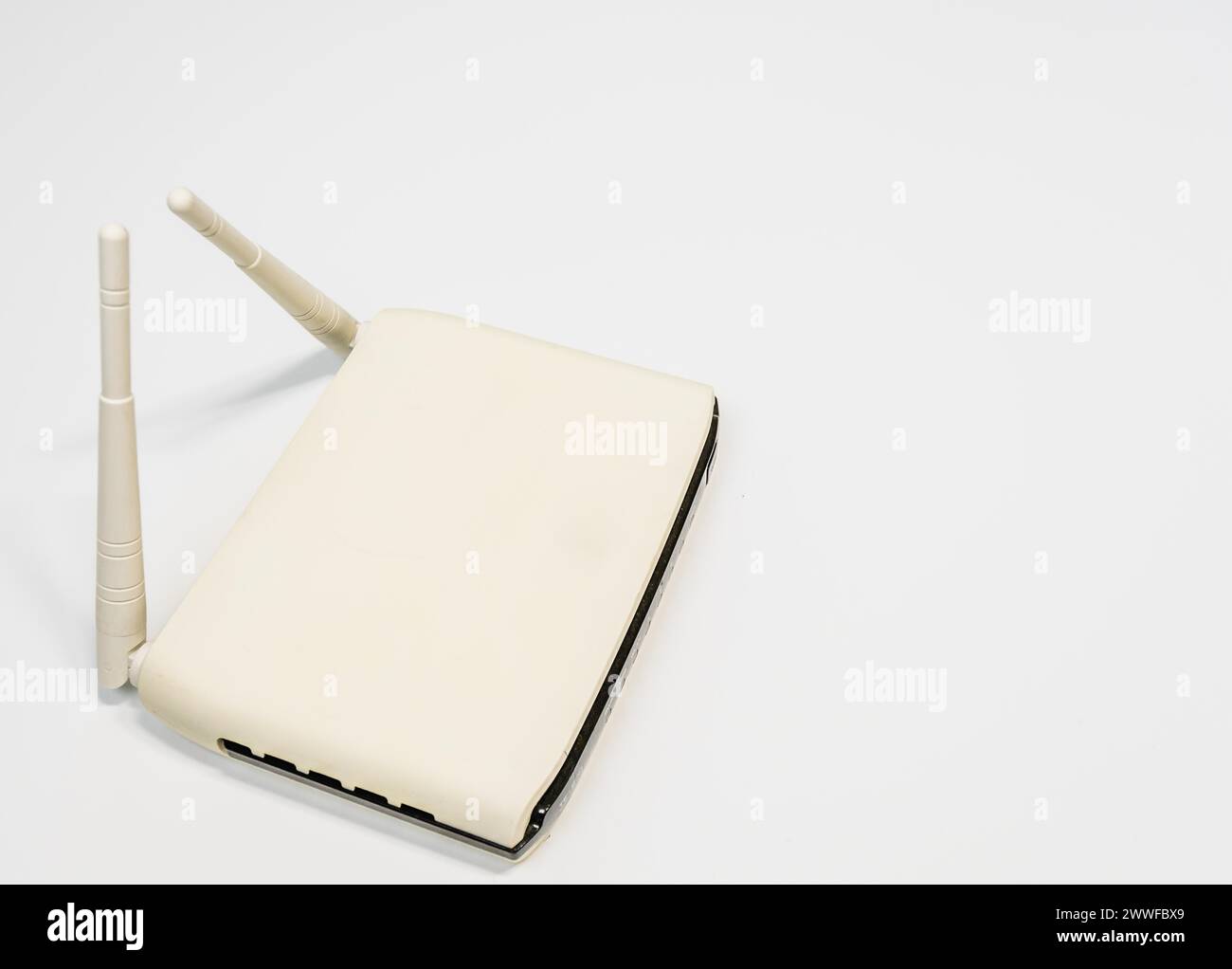 White wireless router with two antenna for home computer network Stock ...