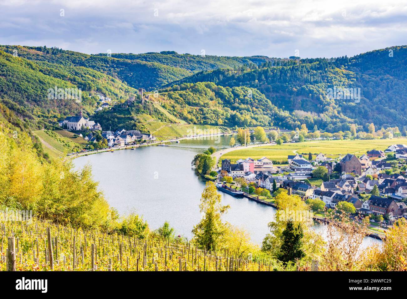 river Mosel Moselle, ferry, Saint Josephs Catholic Parish Church ...