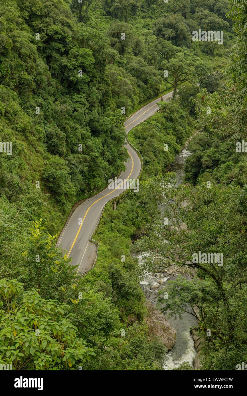 Top view of a mountain empty route next to a river Stock Photo - Alamy
