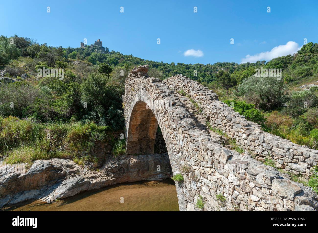 Historic arch bridge Le Pont des Fees over the river La Garde, Grimaud ...