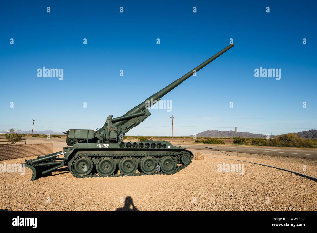 A large artillery gun on display at the entrance to the Yuma Proving ...
