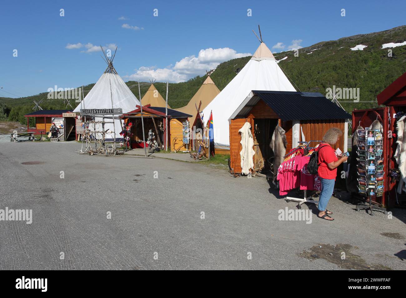 Souvenir shops in traditional Sami tents on the Lofoten Islands, Norway ...