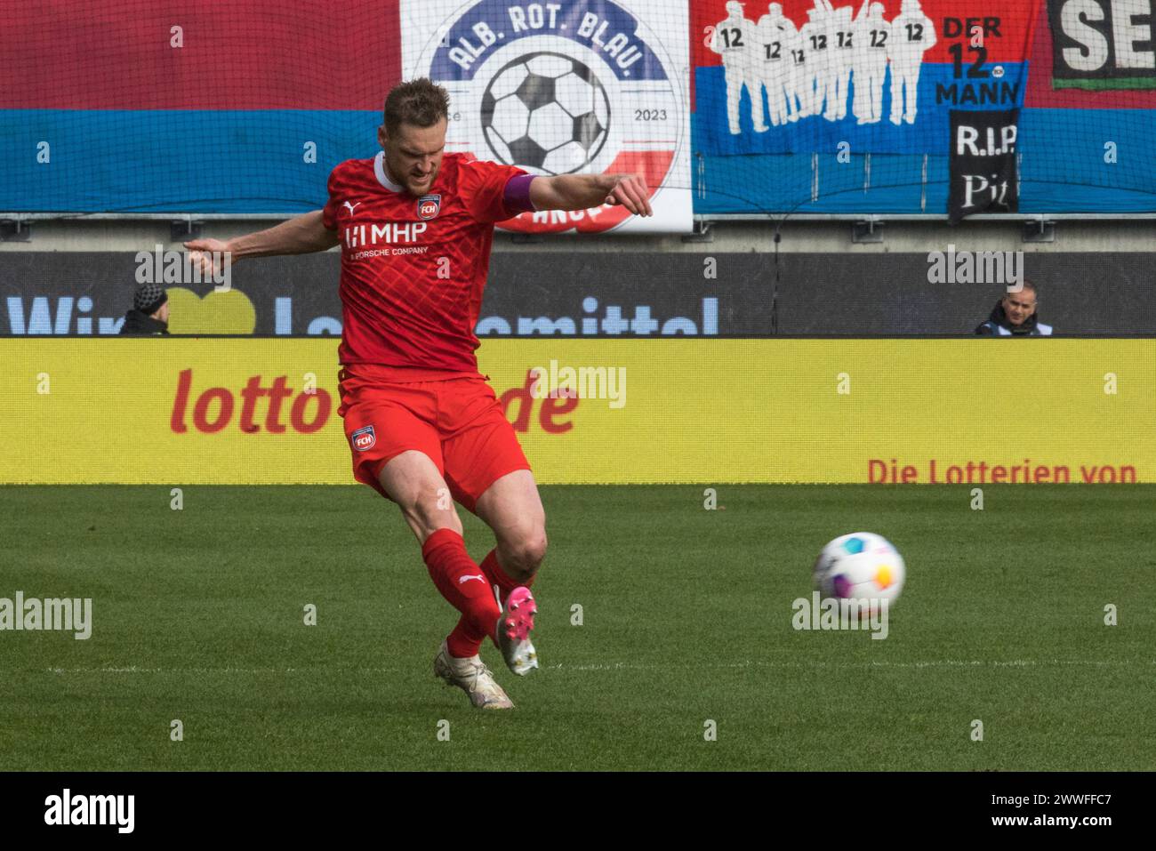 Football match, shot by captain Patrick MAINKA 1.FC Heidenheim, Voith ...
