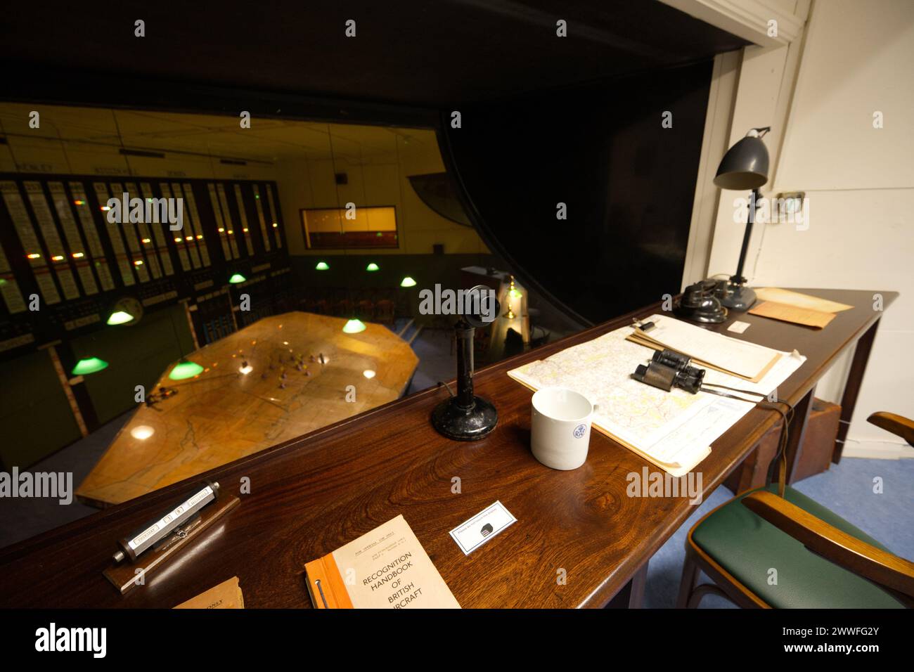 Control room overlooking the Operations room at the Battle of Britain ...