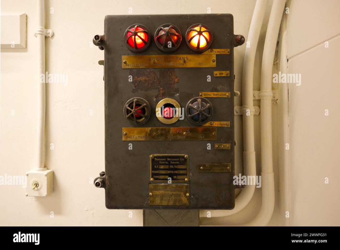 Control panel for the ventilation system in the Battle of Britain ...